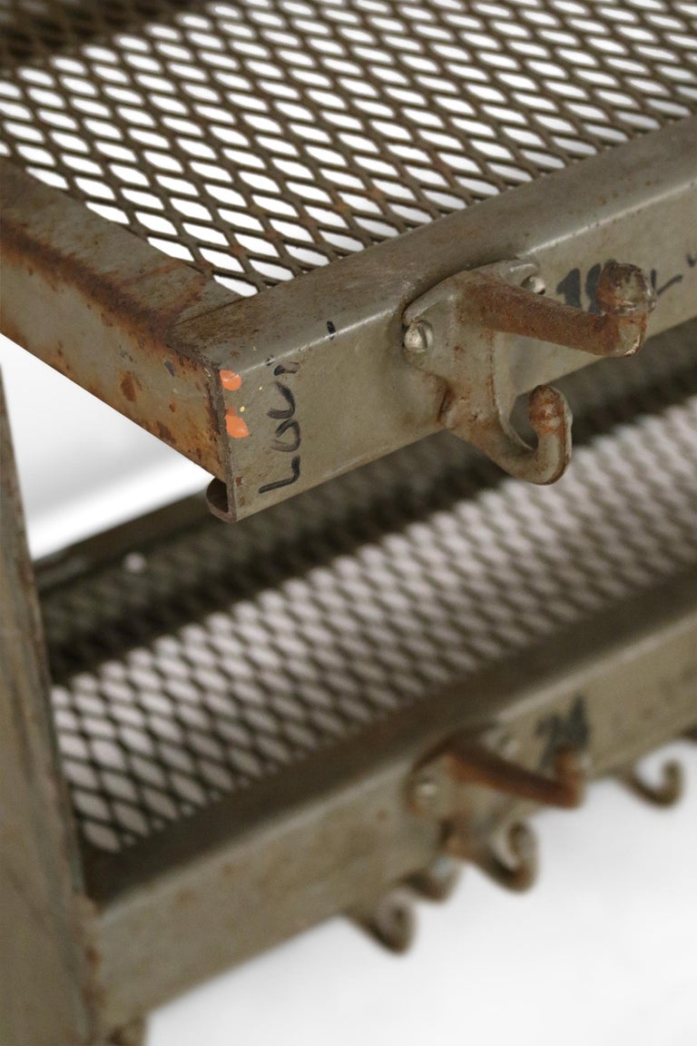 Mid-Century Industrial Unfinished Metal and Mesh Multi-Hook Wall Rack ...