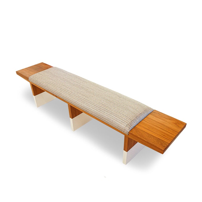 Mid-Century Inspired Teak Bench with White Lacquer Dipped Legs For Sale ...