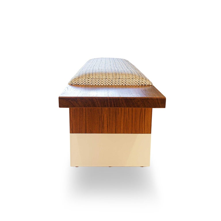 Mid-Century Inspired Teak Bench with White Lacquer Dipped Legs For Sale ...