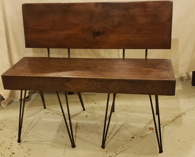 Mid Century Iron and Wood Bench at 1stDibs