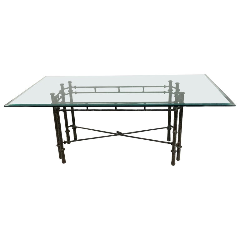 Midcentury Iron Dining Table with Glass Top at 1stDibs