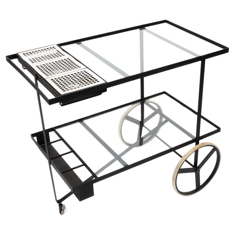 Mid-Century Iron and Glass Warming Buffet Cart or Tea Trolley, c. 1970s ...