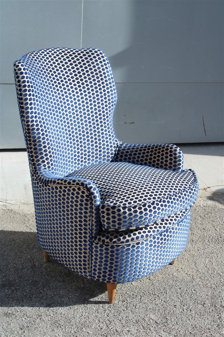 Mid-Century Italian Armchair Gio Ponti Style Velvet Blue Gold High Back ...