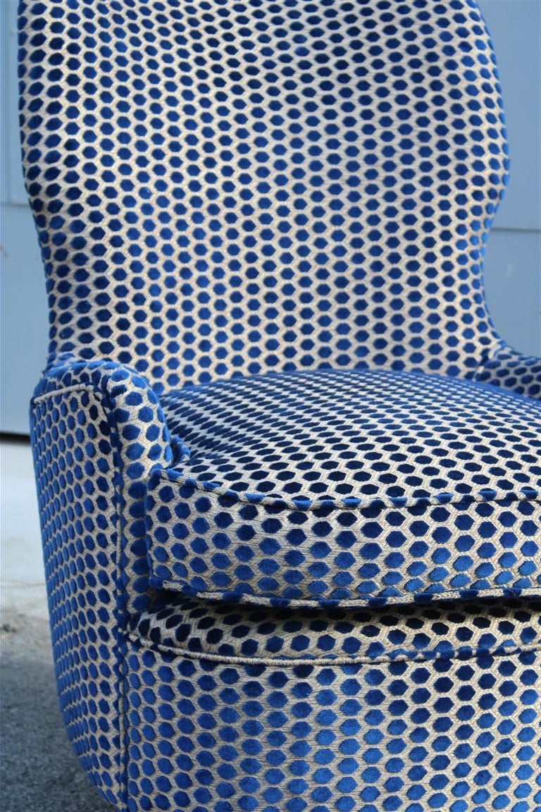 Mid-Century Italian Armchair Gio Ponti Style Velvet Blue Gold High Back ...