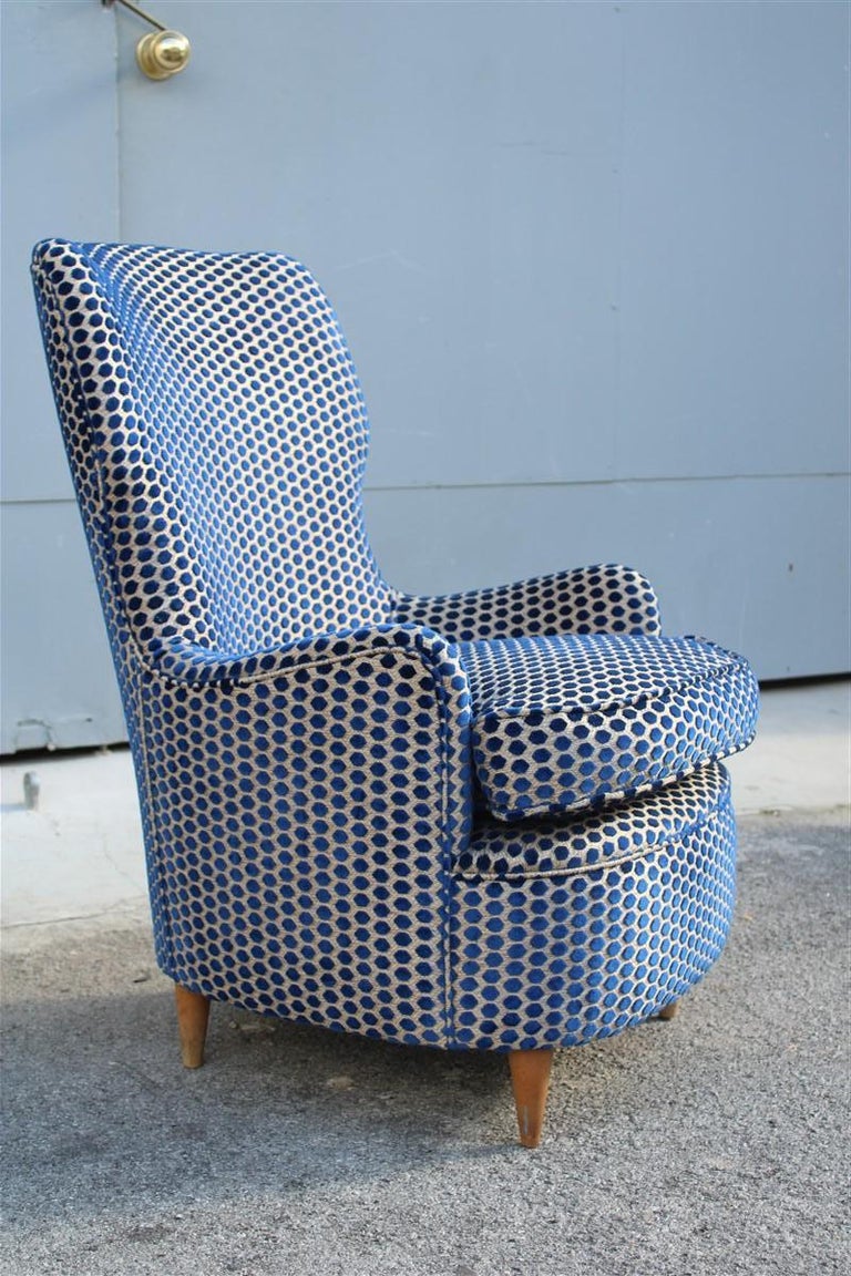 Mid-Century Italian Armchair Gio Ponti Style Velvet Blue Gold High Back ...
