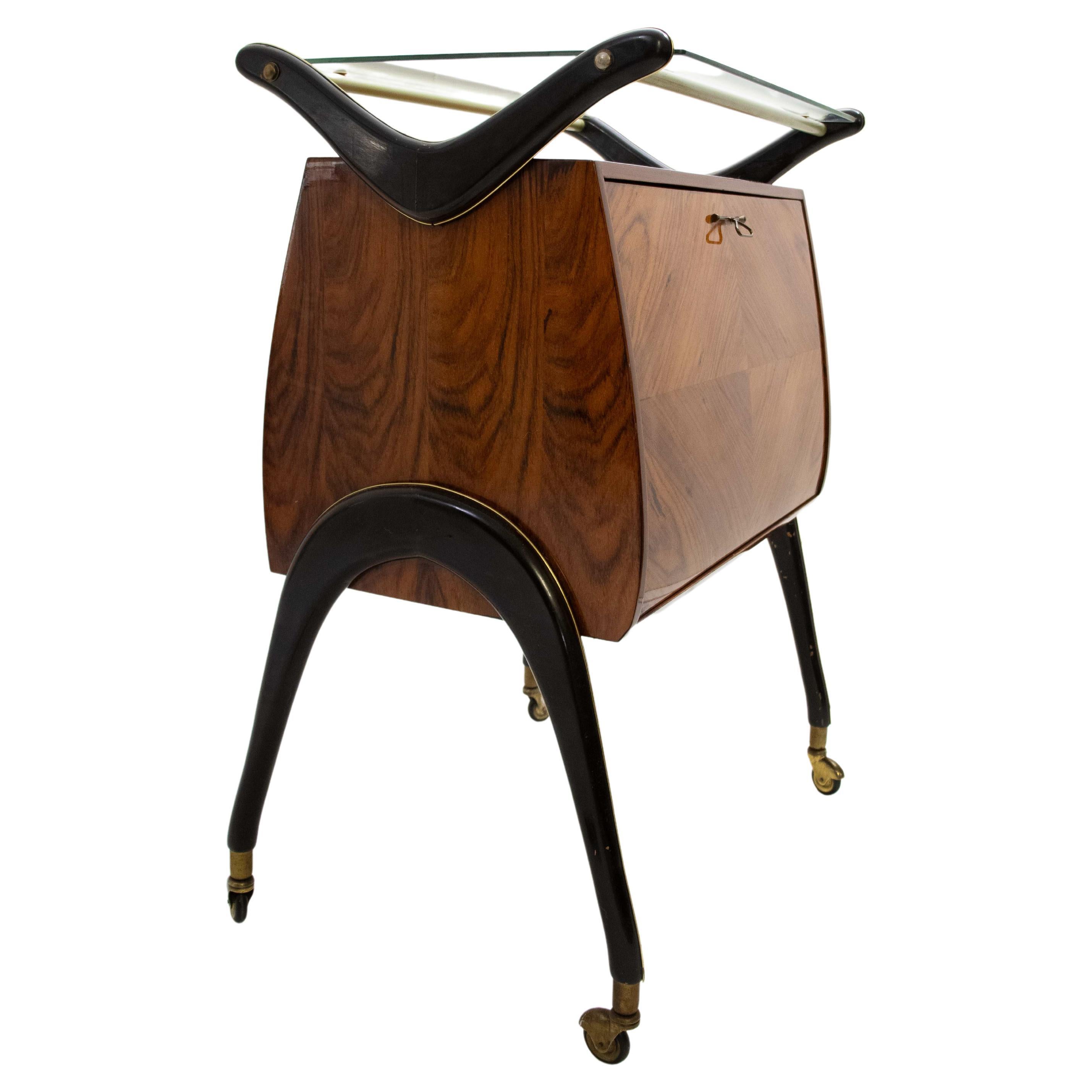 Adrian Audoux and Frida Minet Bamboo Iron and Glass Bar Trolley, ca ...