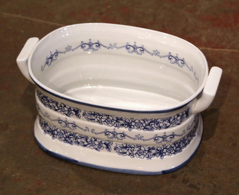 Mid-Century Italian Blue and White Painted Porcelain Foot Bath Bowl at ...