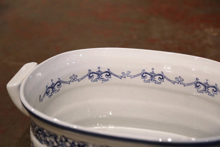 Mid-Century Italian Blue and White Painted Porcelain Foot Bath Bowl at ...