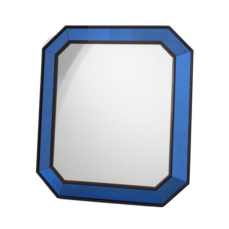 Mid Century Italian Blue Glass Cushion Mirror For Sale At 1stdibs