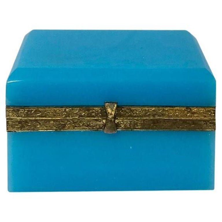 Mid-Century Italian Blue Opaline Box at 1stDibs