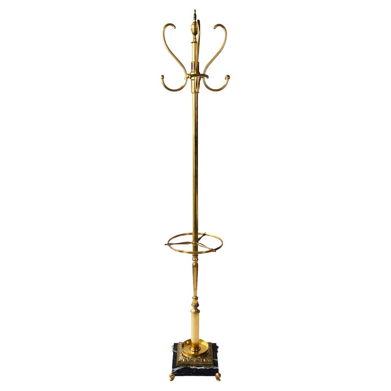 Midcentury Italian Brass and Marble Coat Rack / Umbrella Stand For Sale ...