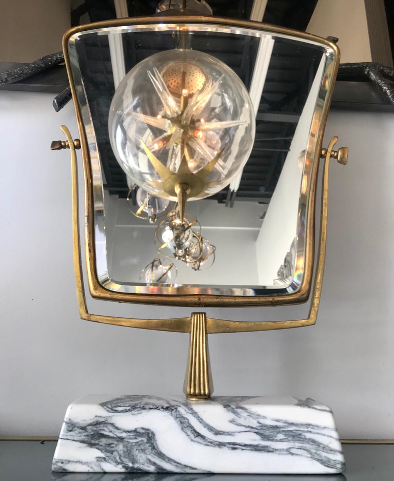 Midcentury Italian Brass and Marble Table Mirror For Sale at 1stDibs