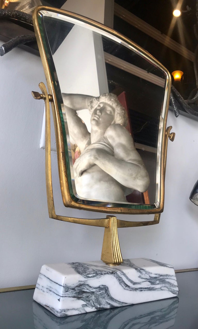 Midcentury Italian Brass and Marble Table Mirror For Sale at 1stDibs