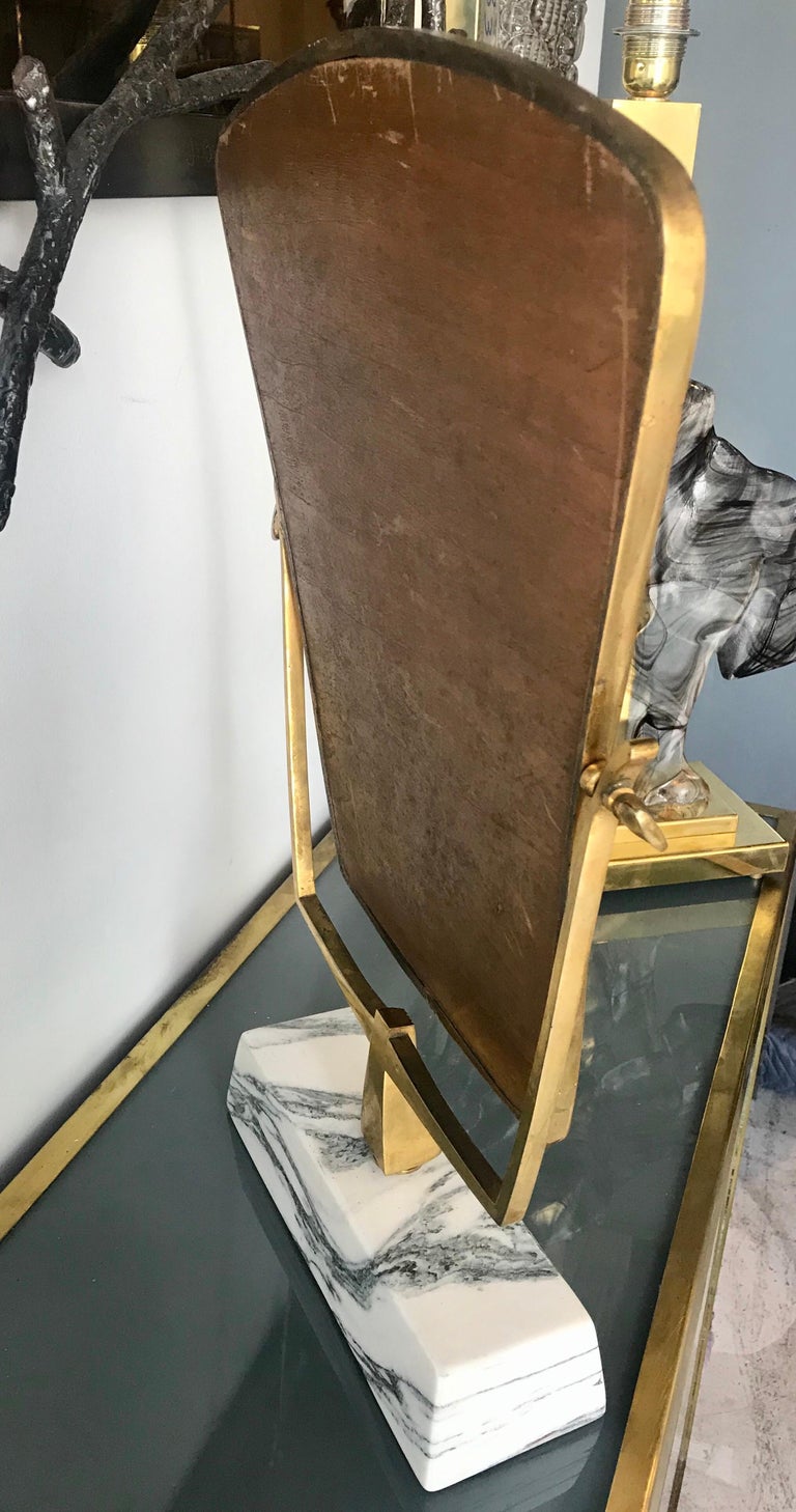 Midcentury Italian Brass and Marble Table Mirror For Sale at 1stDibs