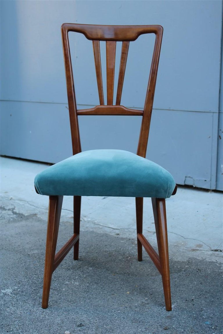Mid-Century Italian Chairs in Cherry and Blue Velvet Style Gio Ponti ...