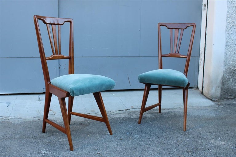 Mid-Century Italian Chairs in Cherry and Blue Velvet Style Gio Ponti ...