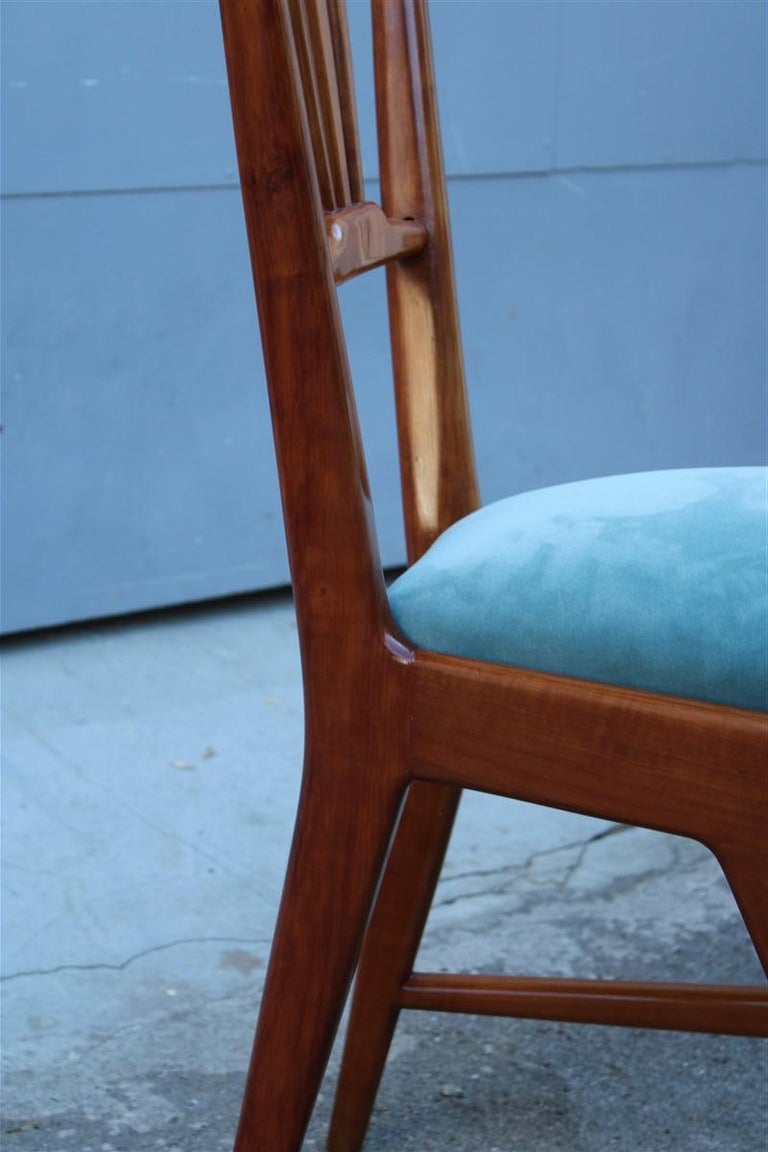 Mid-Century Italian Chairs in Cherry and Blue Velvet Style Gio Ponti ...