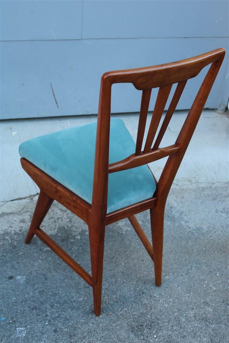 Mid-Century Italian Chairs in Cherry and Blue Velvet Style Gio Ponti ...