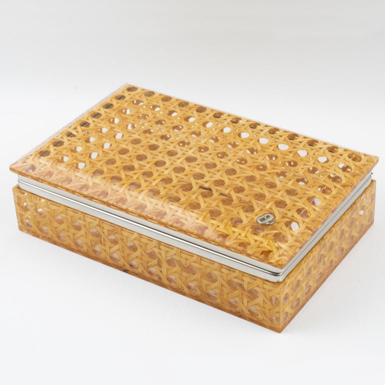 Mid Century Italian Chrome, Lucite and Rattan Box, 1970s For Sale at ...