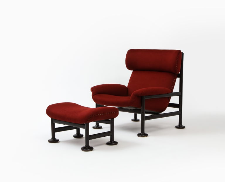 Mid-Century Italian Deep Red Lounge Chair and Ottoman at 1stDibs | deep ...