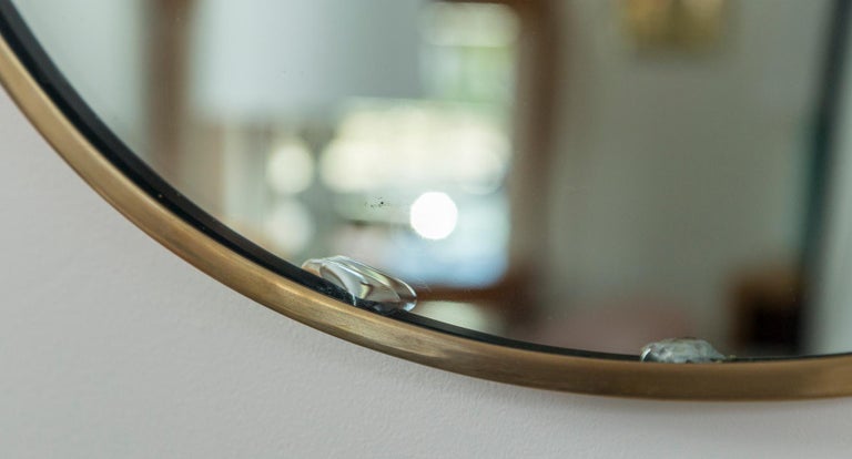 Midcentury Italian Design Brass Oval Shaped Shield Mirror For Sale at 1stDibs