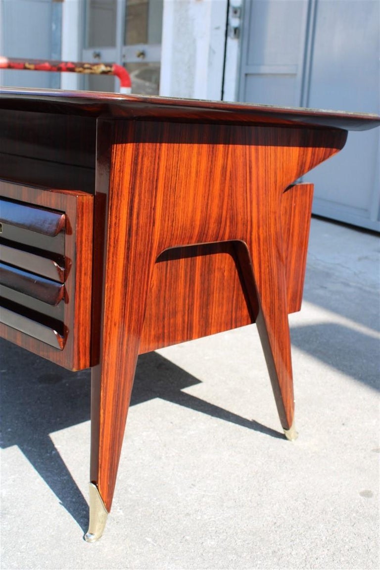 Midcentury Italian Design Desk Vittorio Dassi Mahogany Brass Feet Glass ...