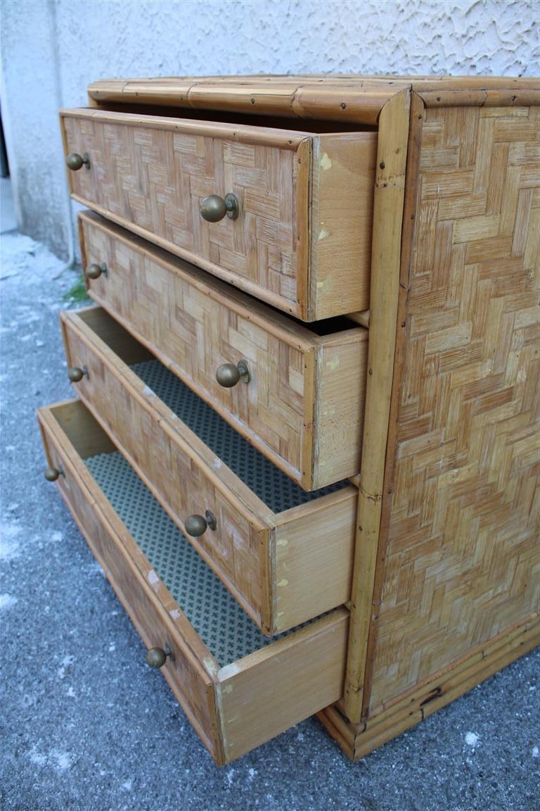 Midcentury Italian Design Solid Bamboo Chest of Drawers with Brass ...