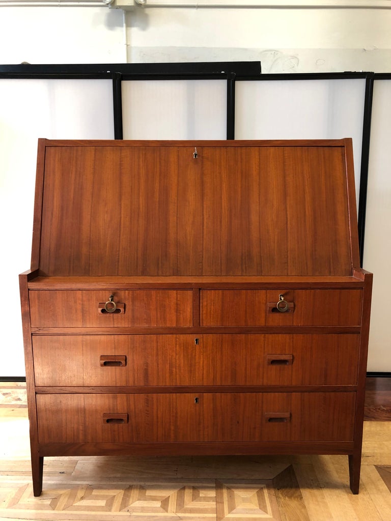 Midcentury Italian Drop Front Secretary Desk For Sale at 1stDibs