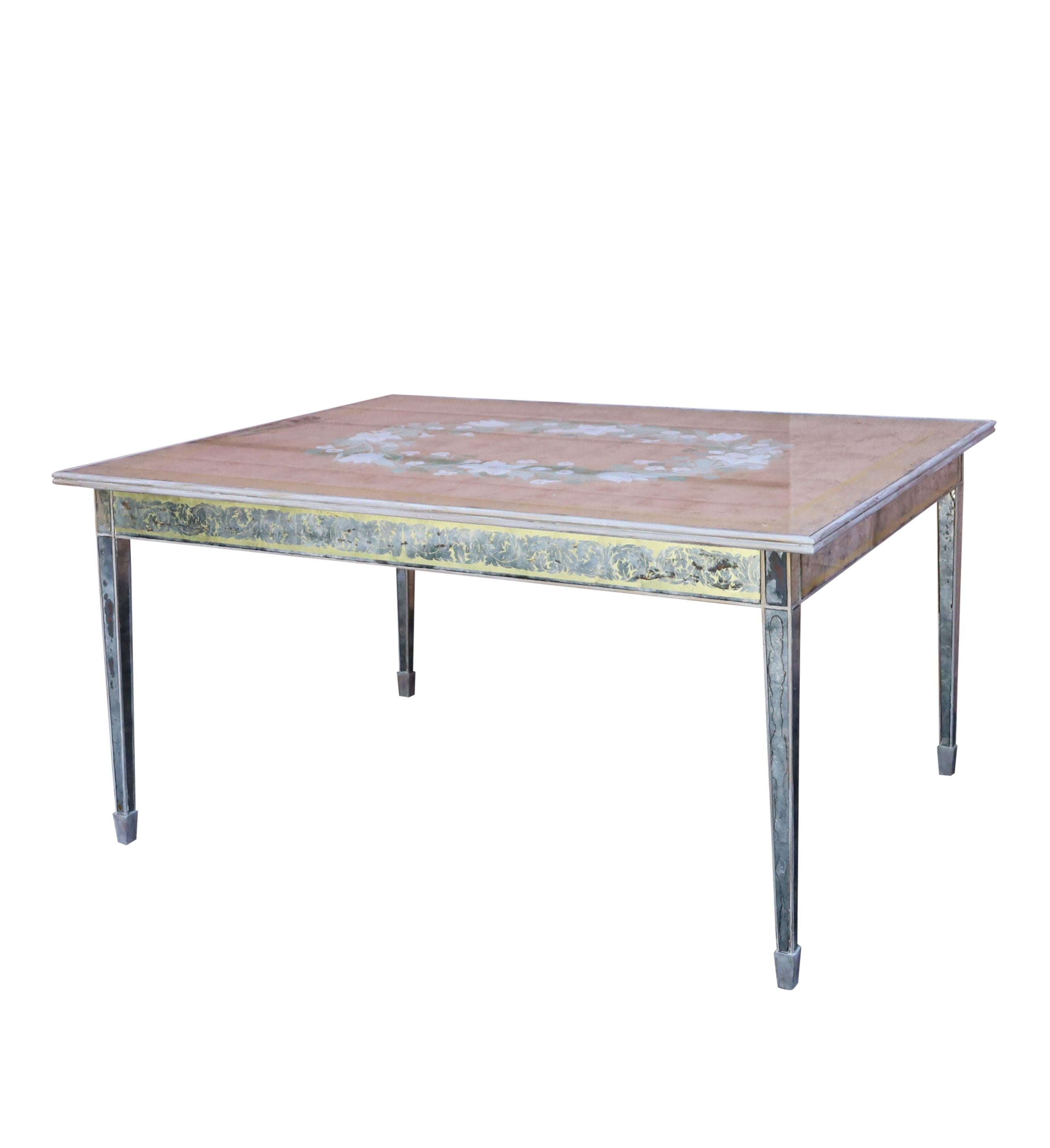 Mid Century Italian Eglomise Mirrored Five Piece Dining Table For Sale ...