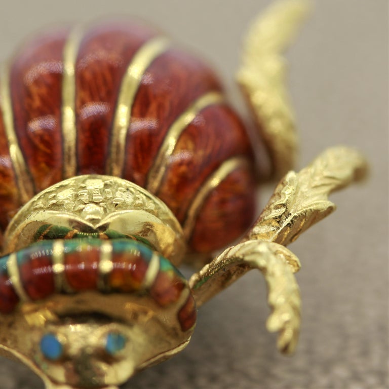 Midcentury Italian Enameled Gold Horned-Beetle Pin Brooch For Sale at ...