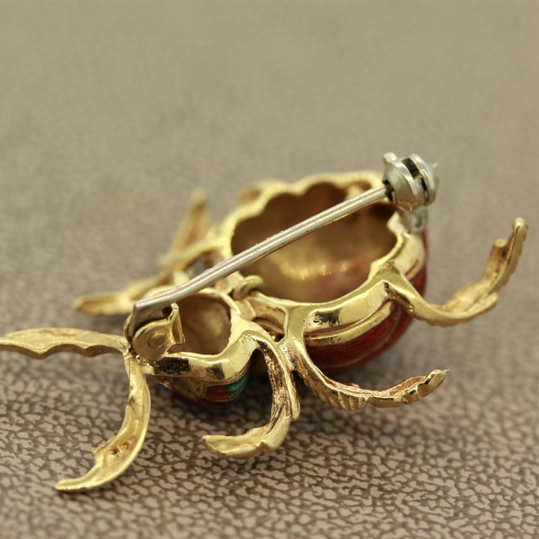 Midcentury Italian Enameled Gold Horned-Beetle Pin Brooch For Sale at ...