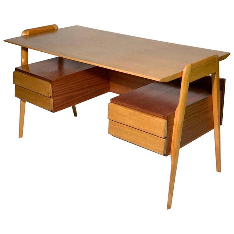 Midcentury Italian Four Drawers Writing Desk at 1stDibs