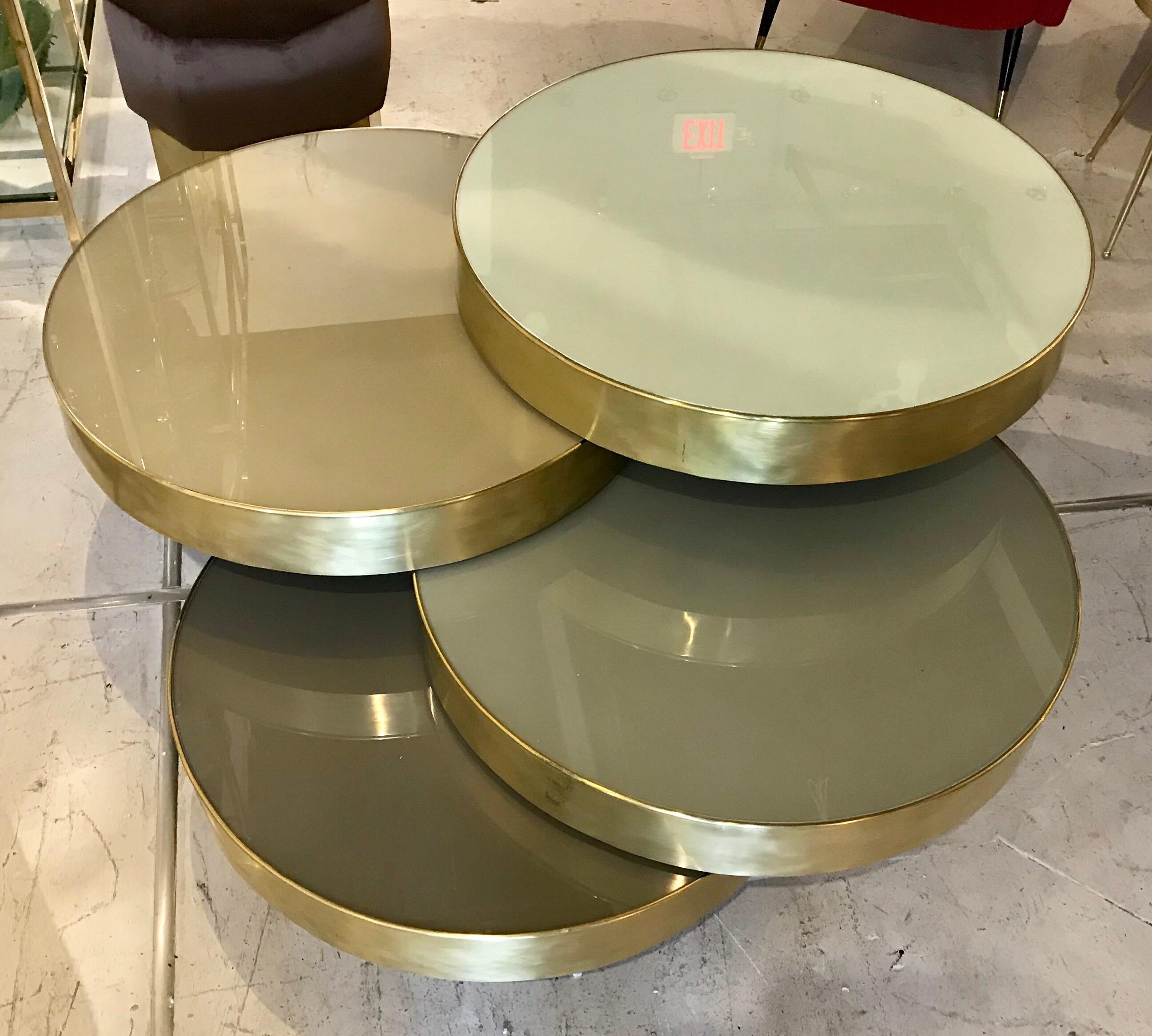 Midcentury Italian Glass and Brass Modular Cocktail Table at 1stDibs