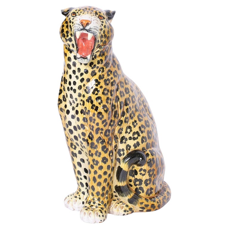 Mid-Century Italian Glazed Earthenware Leopard For Sale at 1stDibs