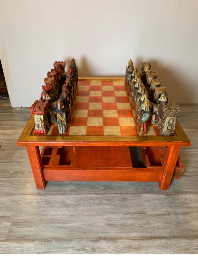 Midcentury Italian Hand Carved and Painted Medieval Style Chess Set and ...