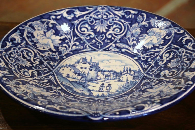 Mid-Century Italian Hand Painted Blue and White Faience Platter Delft ...