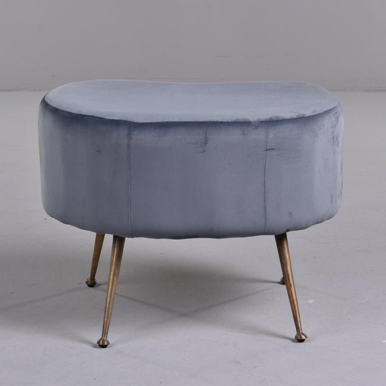 Mid Century Italian Kidney Shape Gray Velvet Stool or Bench with Brass ...