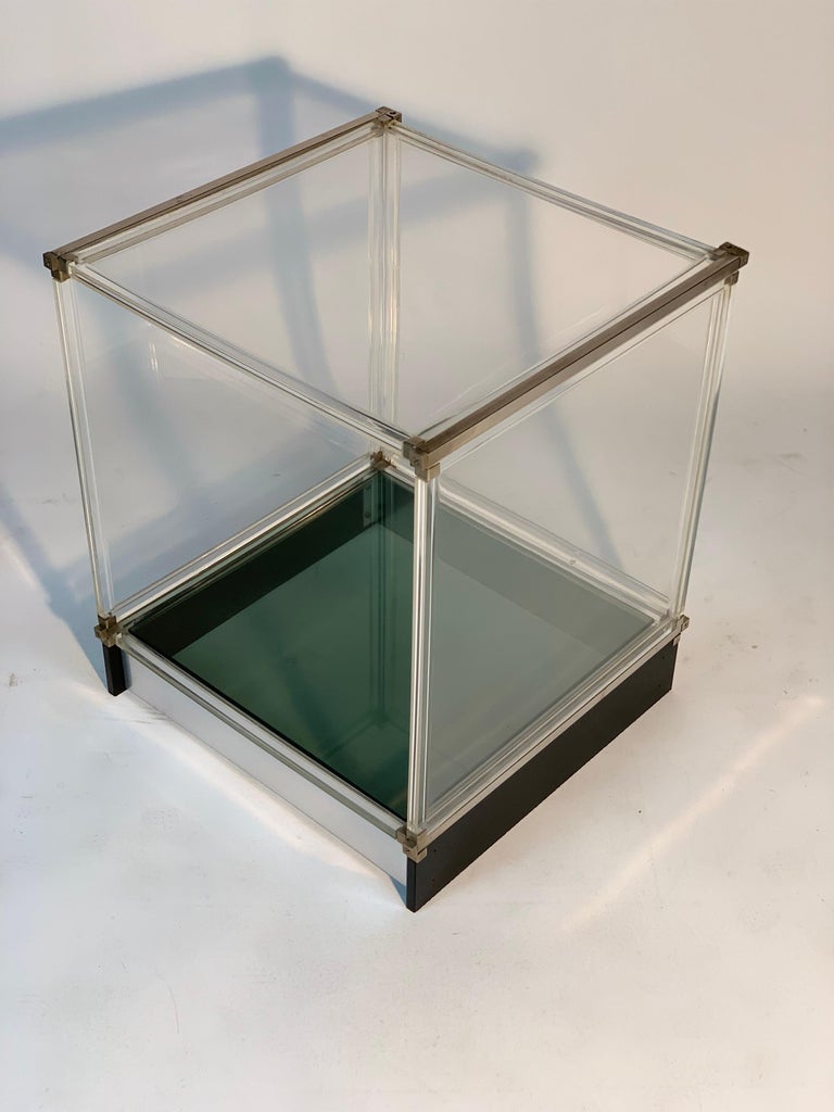Mid Century Italian Lucite Glass and Metal Side Table or Night Stand ...