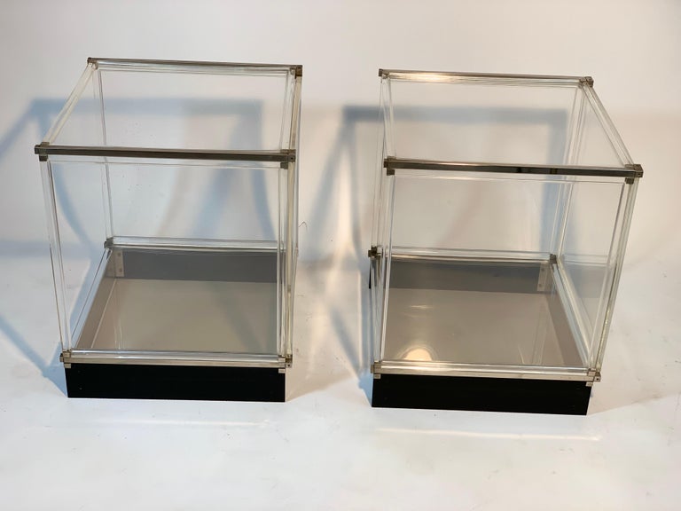 Mid Century Italian Lucite Glass and Metal Side Table or Night Stand ...