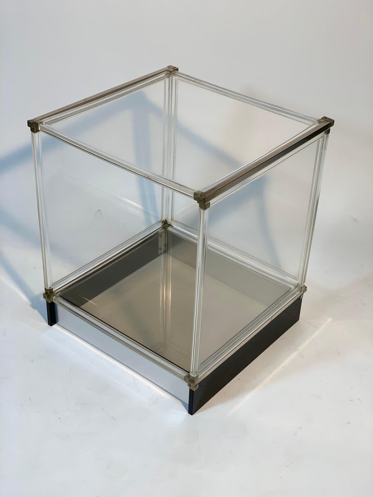 Mid Century Italian Lucite Glass and Metal Side Table or Night Stand ...