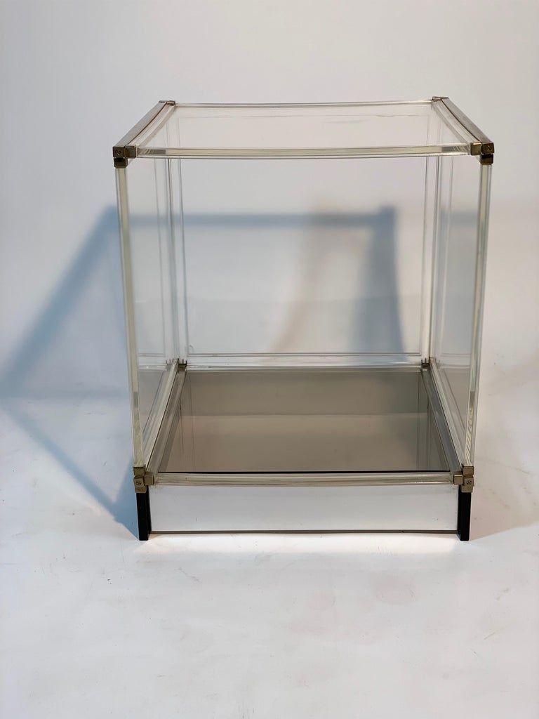 Mid Century Italian Lucite Glass and Metal Side Table or Night Stand ...