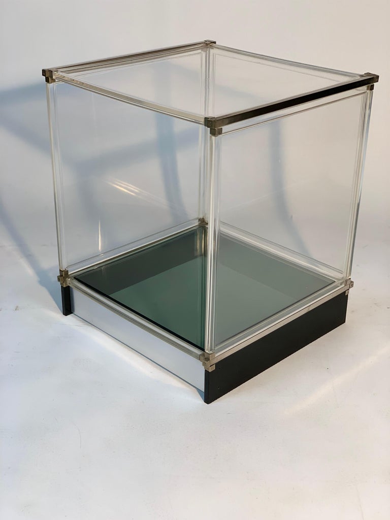 Mid Century Italian Lucite Glass and Metal Side Table or Night Stand ...