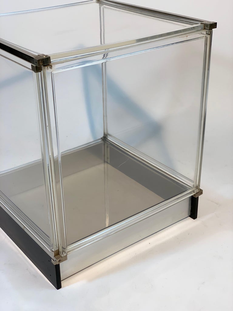 Mid Century Italian Lucite Glass and Metal Side Table or Night Stand ...