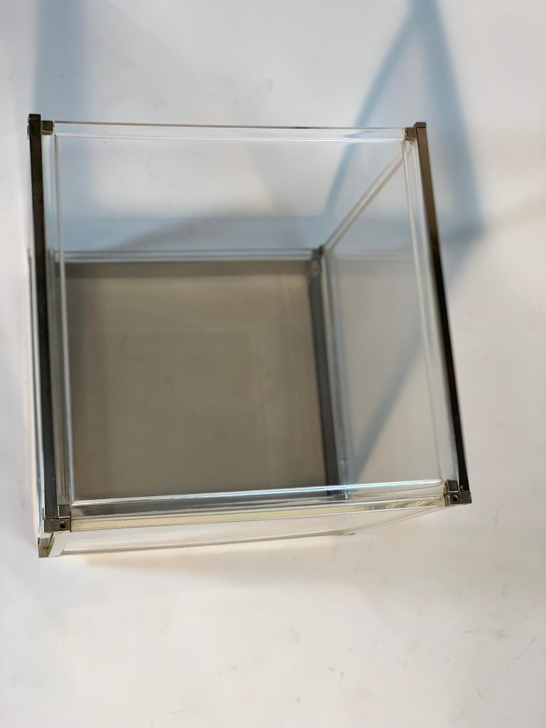 Mid Century Italian Lucite Glass and Metal Side Table or Night Stand ...