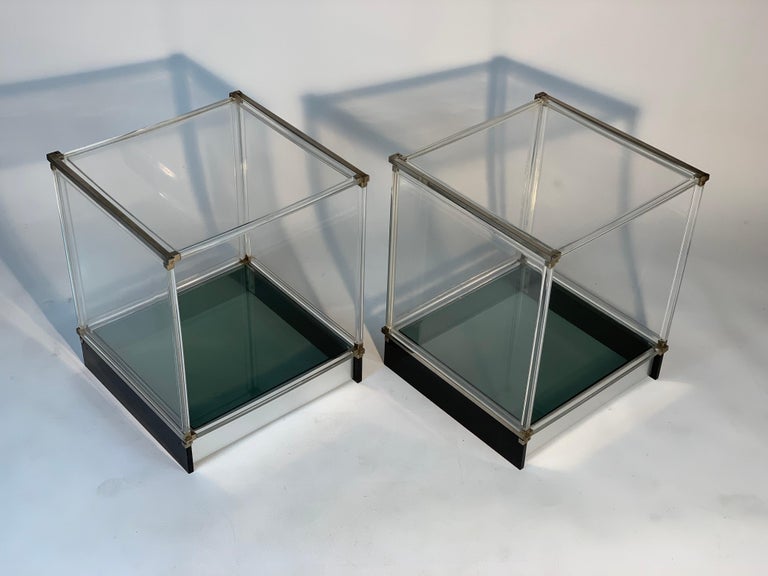 Mid Century Italian Lucite Glass and Metal Side Table or Night Stand ...