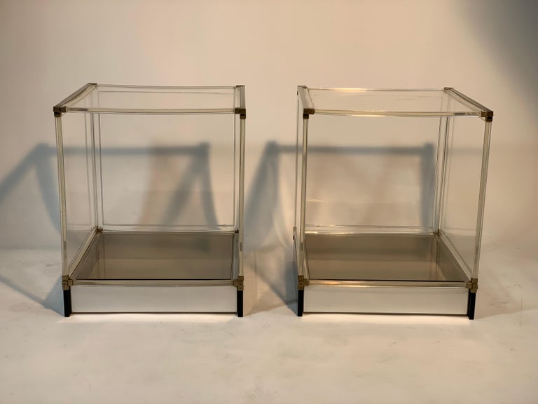 Mid Century Italian Lucite Glass and Metal Side Table or Night Stand ...