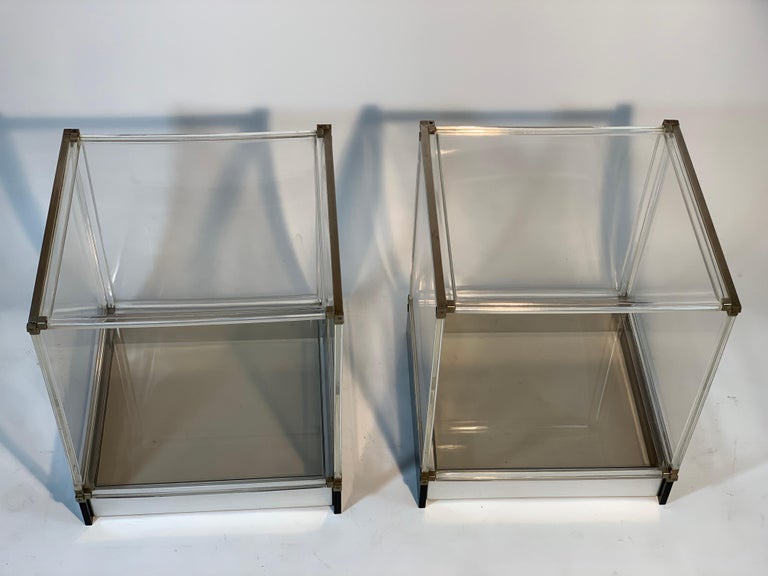 Mid Century Italian Lucite Glass and Metal Side Table or Night Stand ...