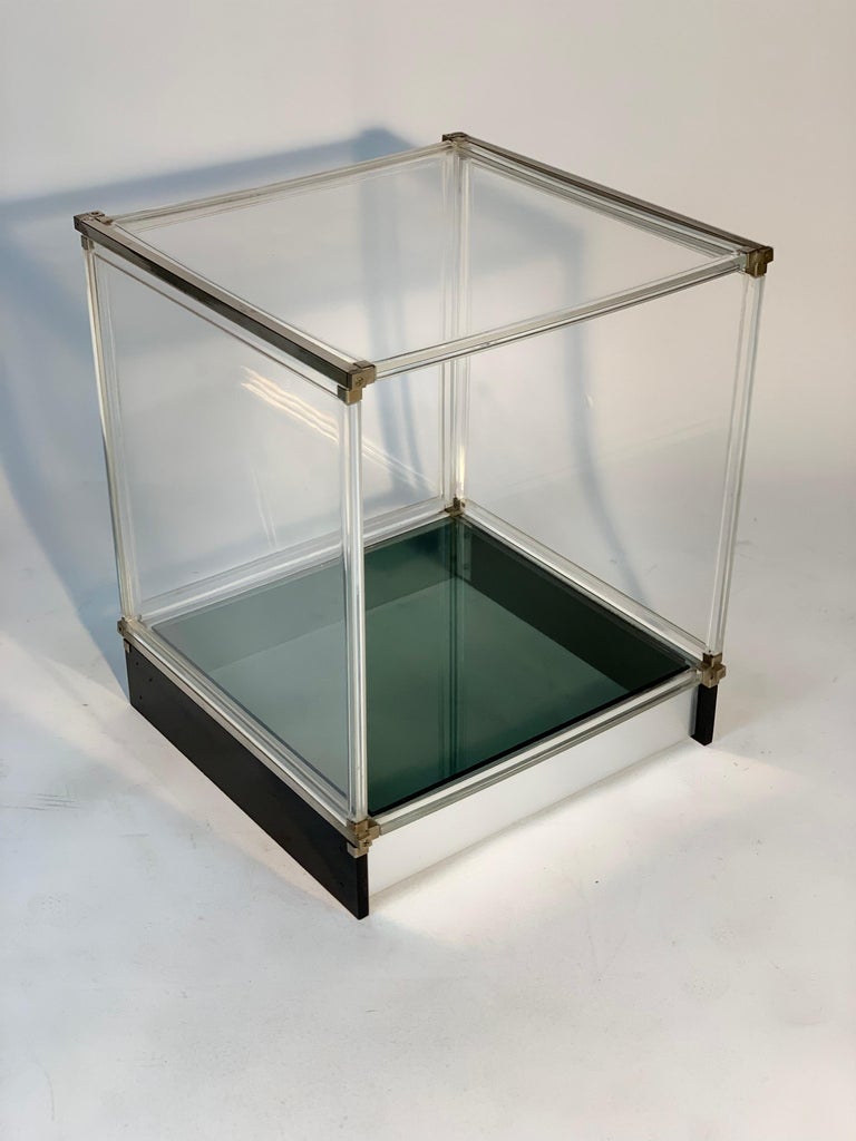 Mid Century Italian Lucite Glass and Metal Side Table or Night Stand ...