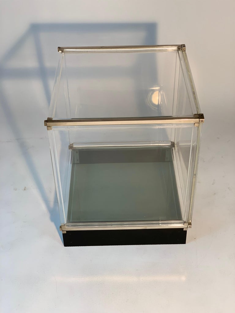 Mid Century Italian Lucite Glass and Metal Side Table or Night Stand ...