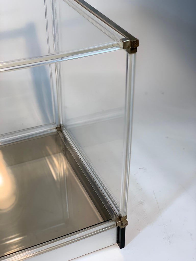 Mid Century Italian Lucite Glass and Metal Side Table or Night Stand ...